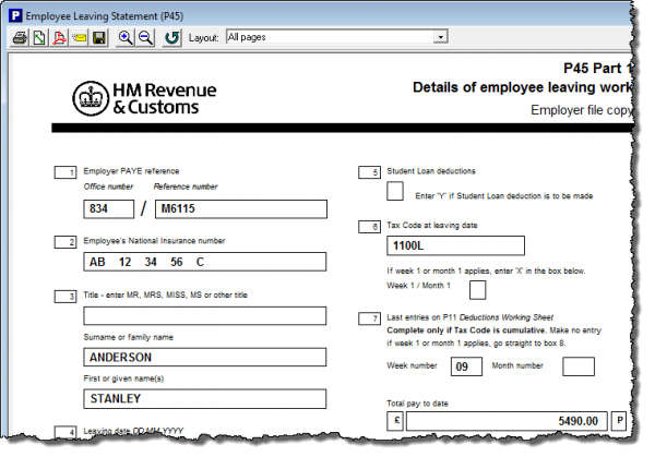 Employee Leaving and P45 - Moneysoft