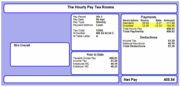 Hourly Pay and displaying 'hours worked' on a payslip - Moneysoft